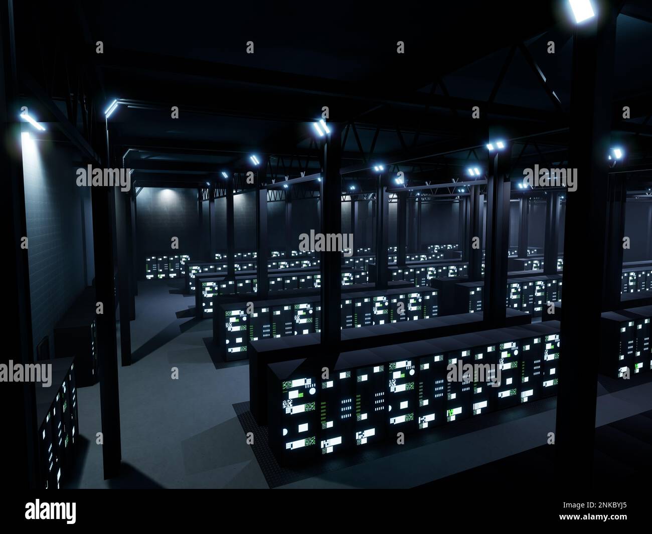 Cyber security data center with hardware cabinets, modern server room ...
