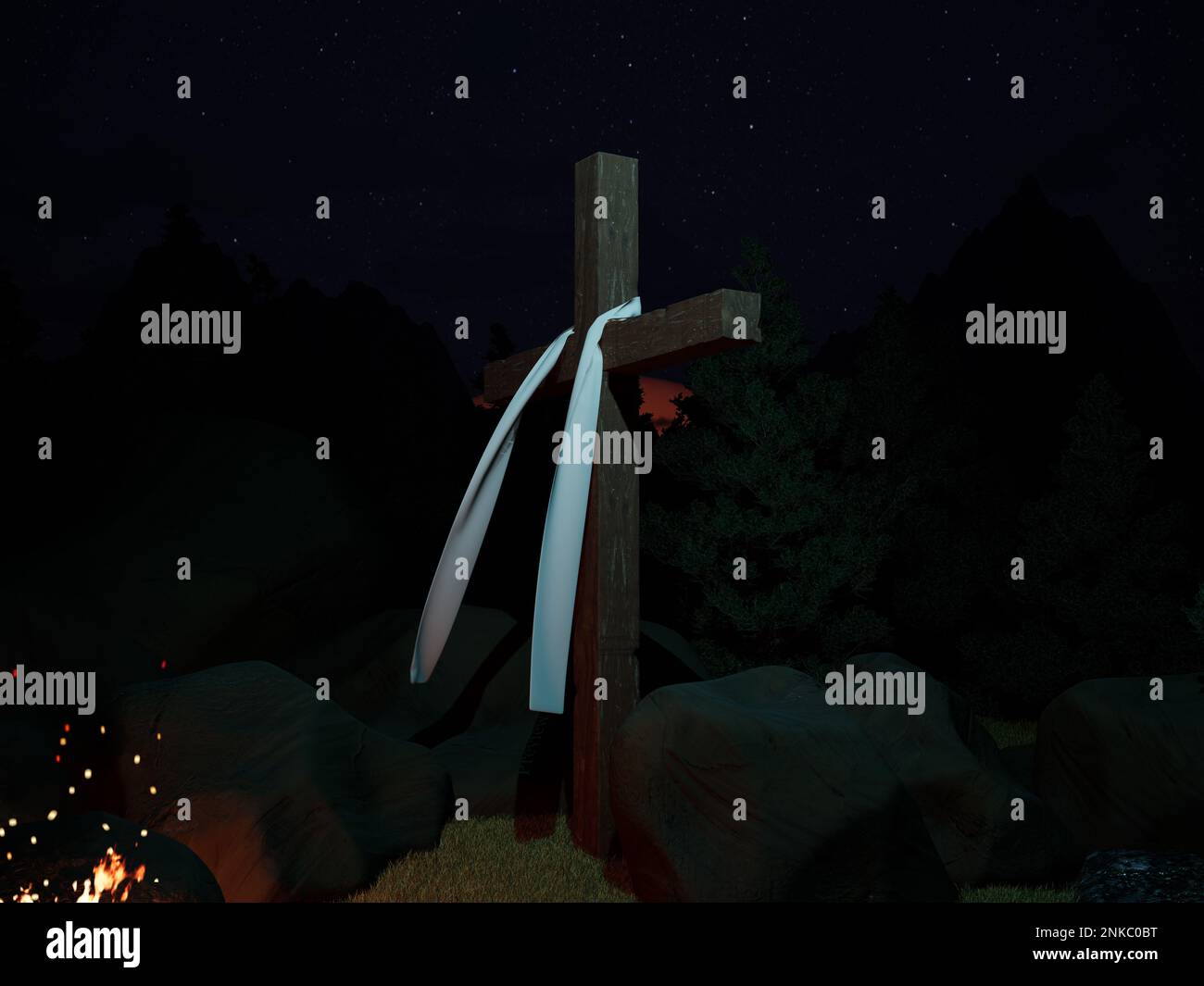 Sad symbol holy cross on mountain at night, celebrating easter and ...