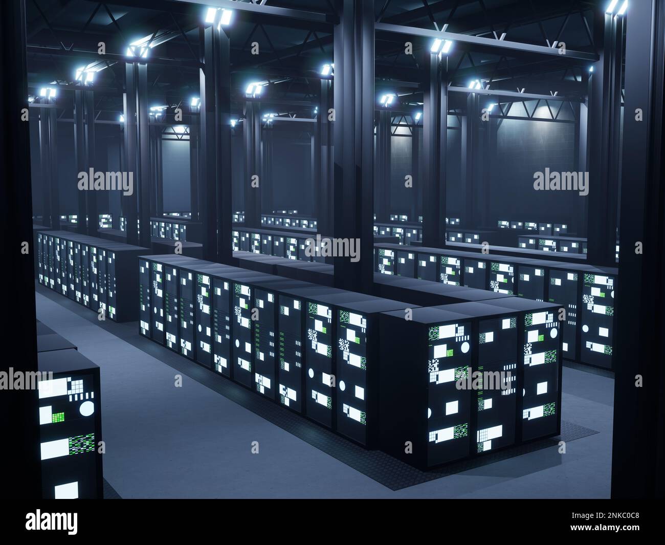 Empty corridor in data center with server equipment and racks, modern ...