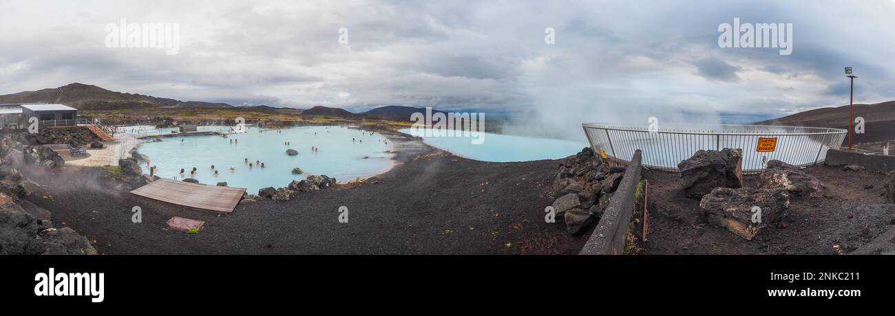 View over the geothermal bath Myvatn Nature Baths, Northern Iceland ...