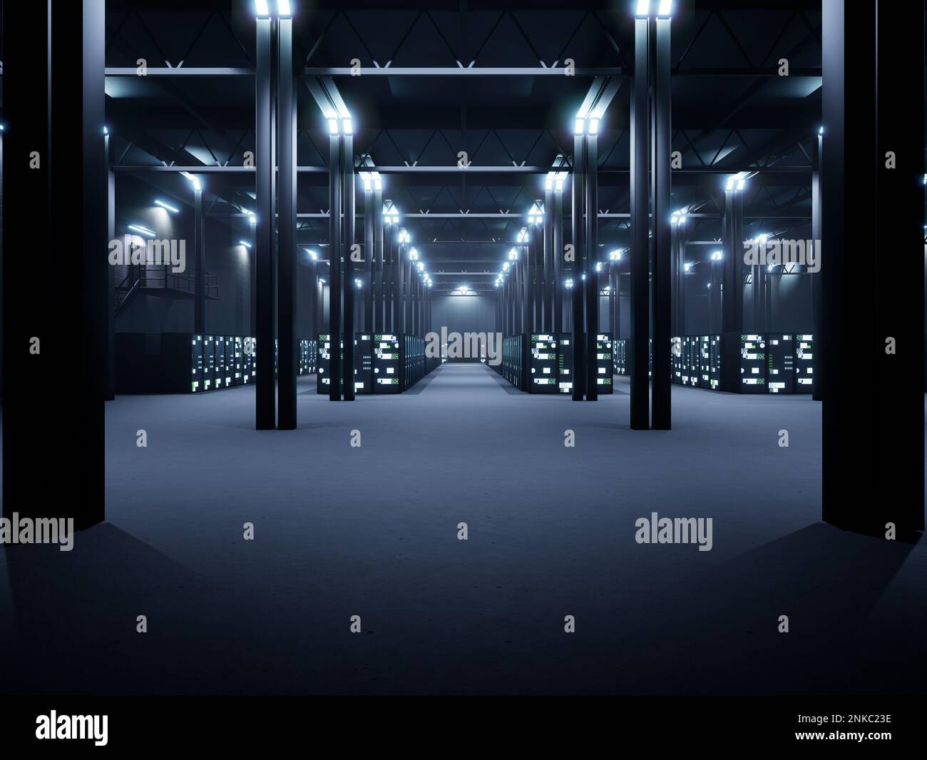 Server Racks In Cloud Data Center With Database Hardware And Cluster Computer Backup Hosting