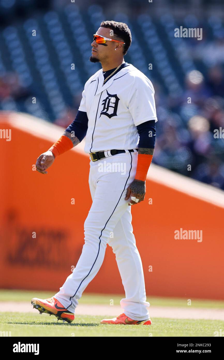 DETROIT, MI - APRIL 12: Detroit Tigers shortstop Javier Baez (28) looks ...