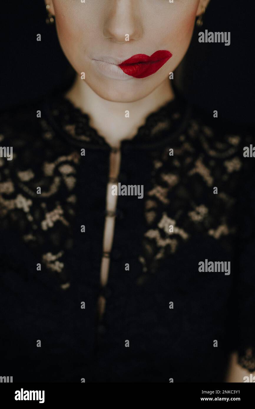 Woman with staggered red lips Stock Photo - Alamy