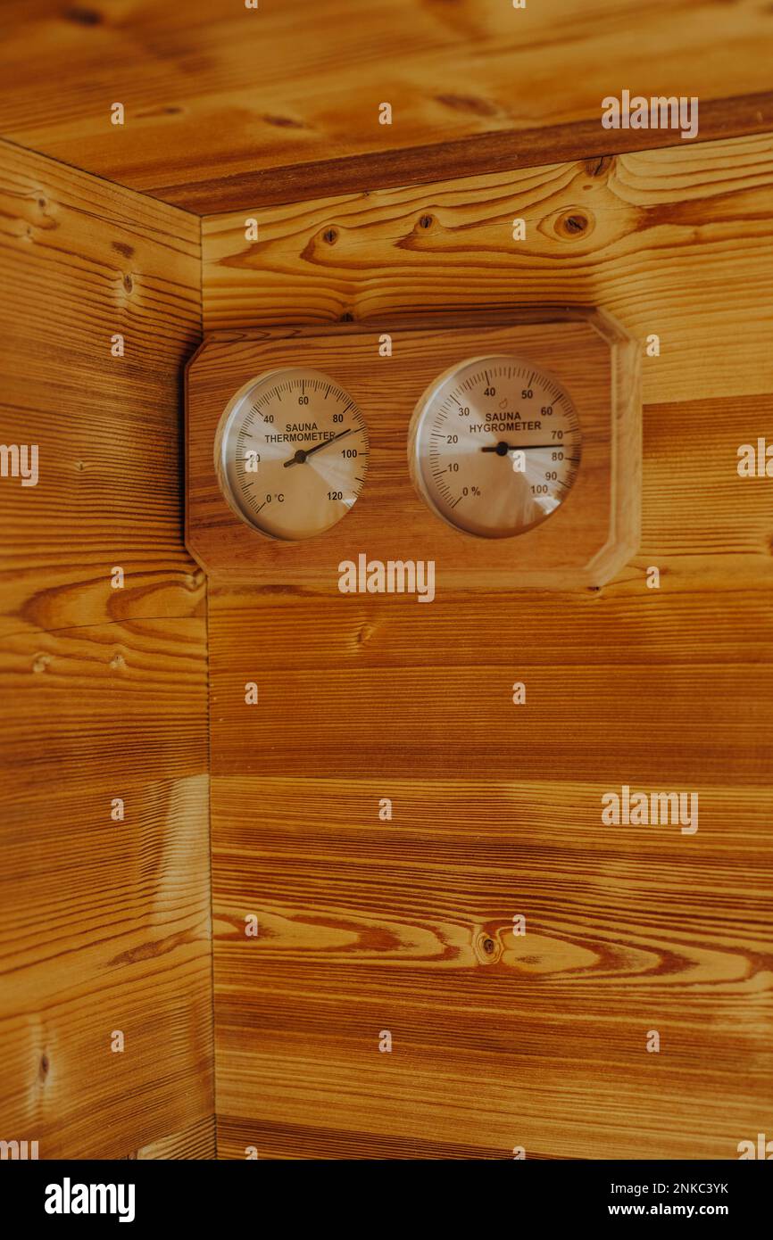 Sauna Thermometer & Hygrometer Stock Photo - Alamy