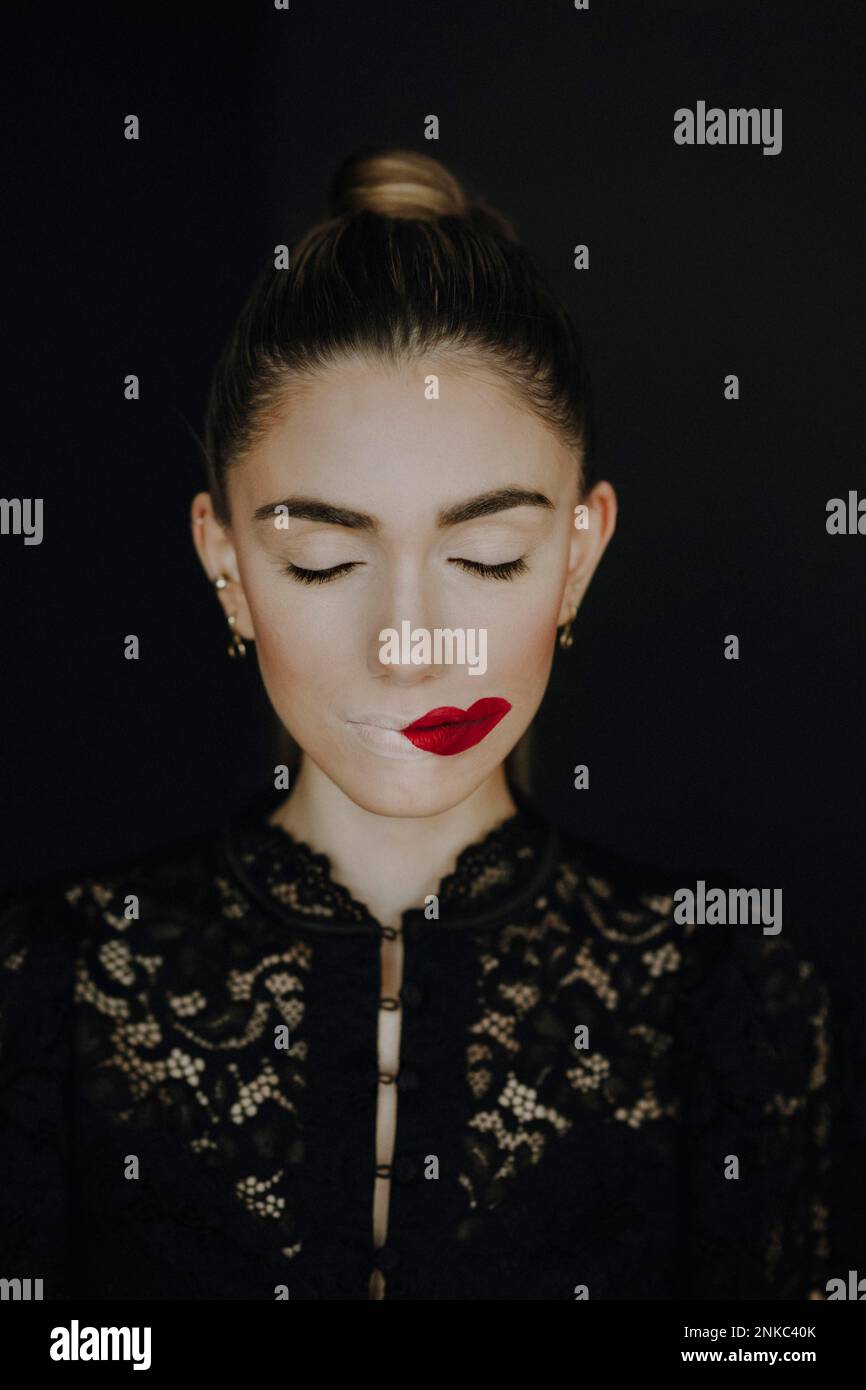 Woman with staggered red lips Stock Photo - Alamy