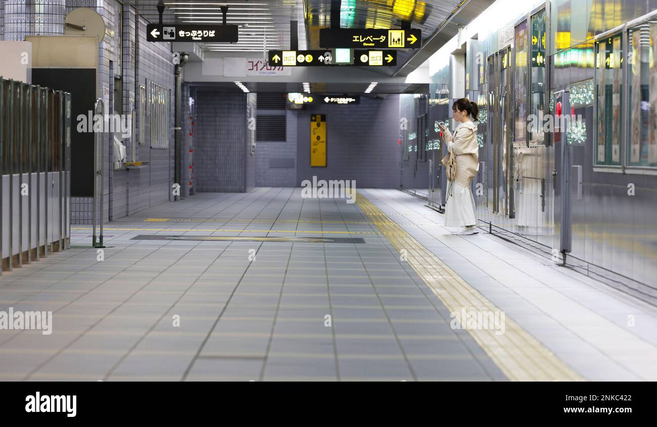 A photo shows a designated shelter for a missile attack under the Osaka ...
