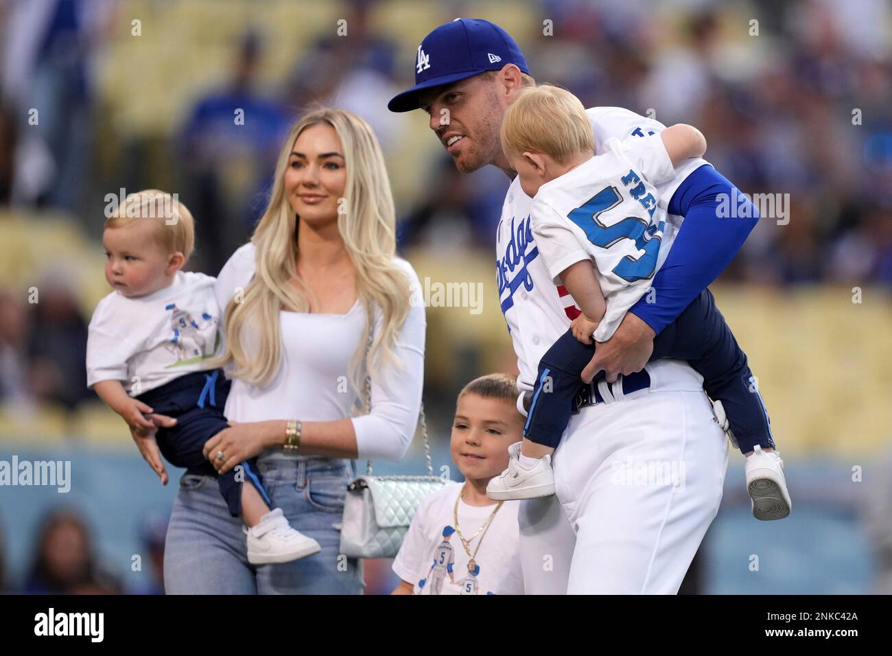 Los Angeles Dodgers first baseman Freddie Freeman (5) with sons Brandon ...