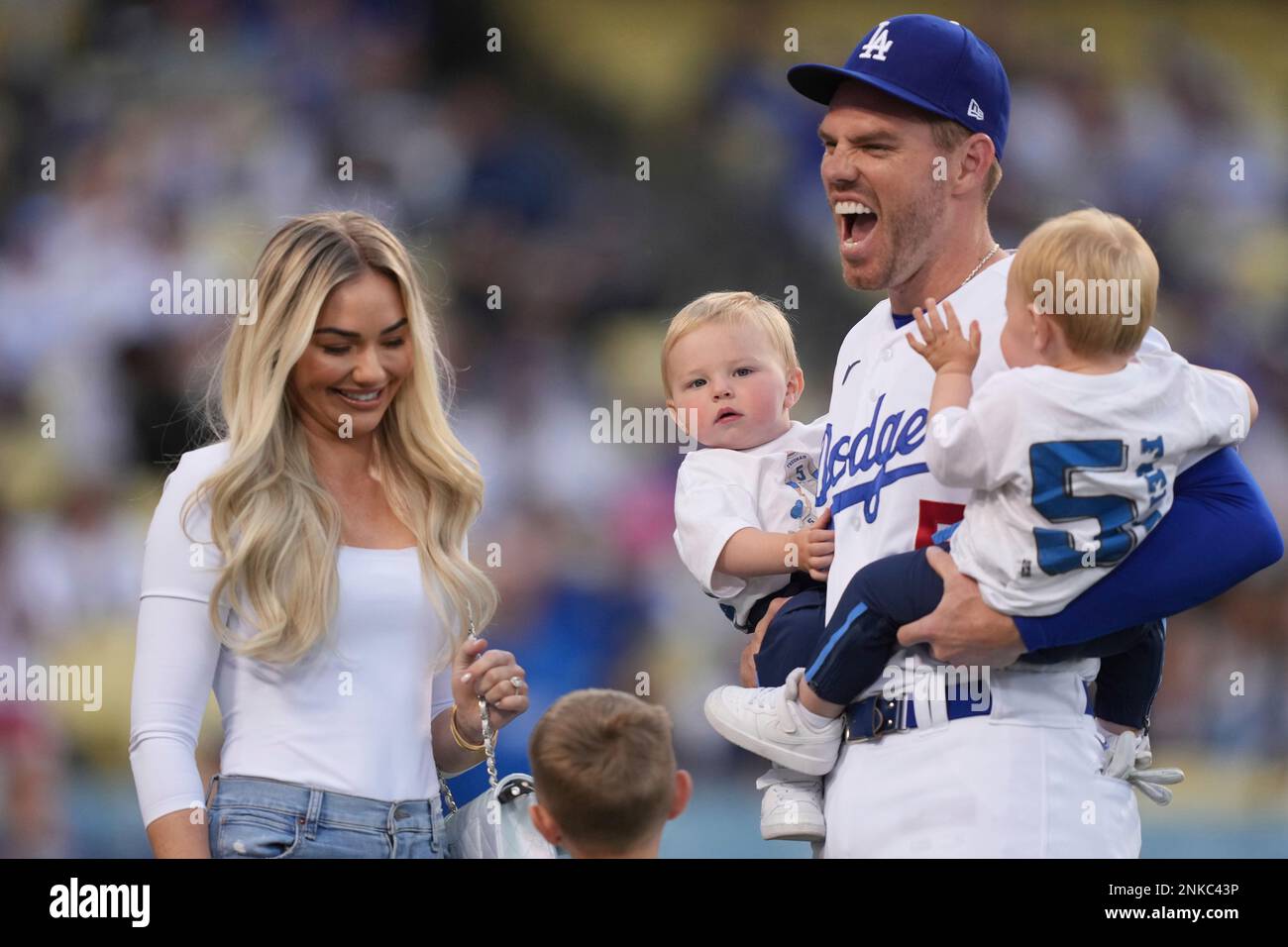 Los Angeles Dodgers first baseman Freddie Freeman (5) with sons Brandon ...