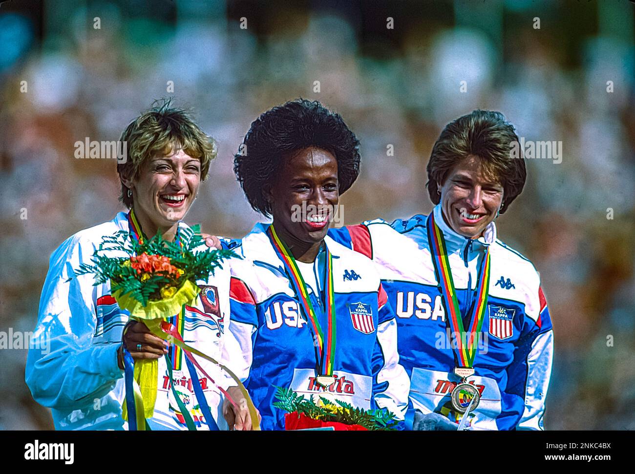 Jackie Joyner-Kersee (USA) wins the gold medal in the Heptathlon with ...
