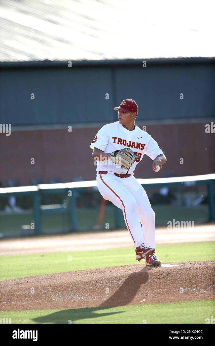 Isaac Esqueda (29) of the USC Trojans pitches against the Oregon State ...