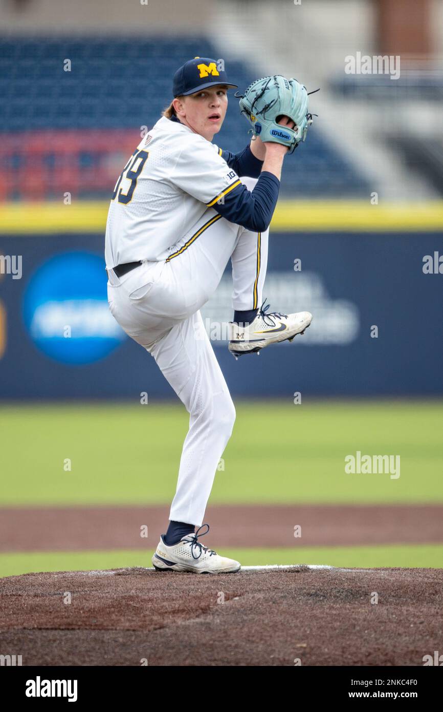 Michigan Wolverines pitcher Connor O'Halloran (39) delivers a pitch to ...