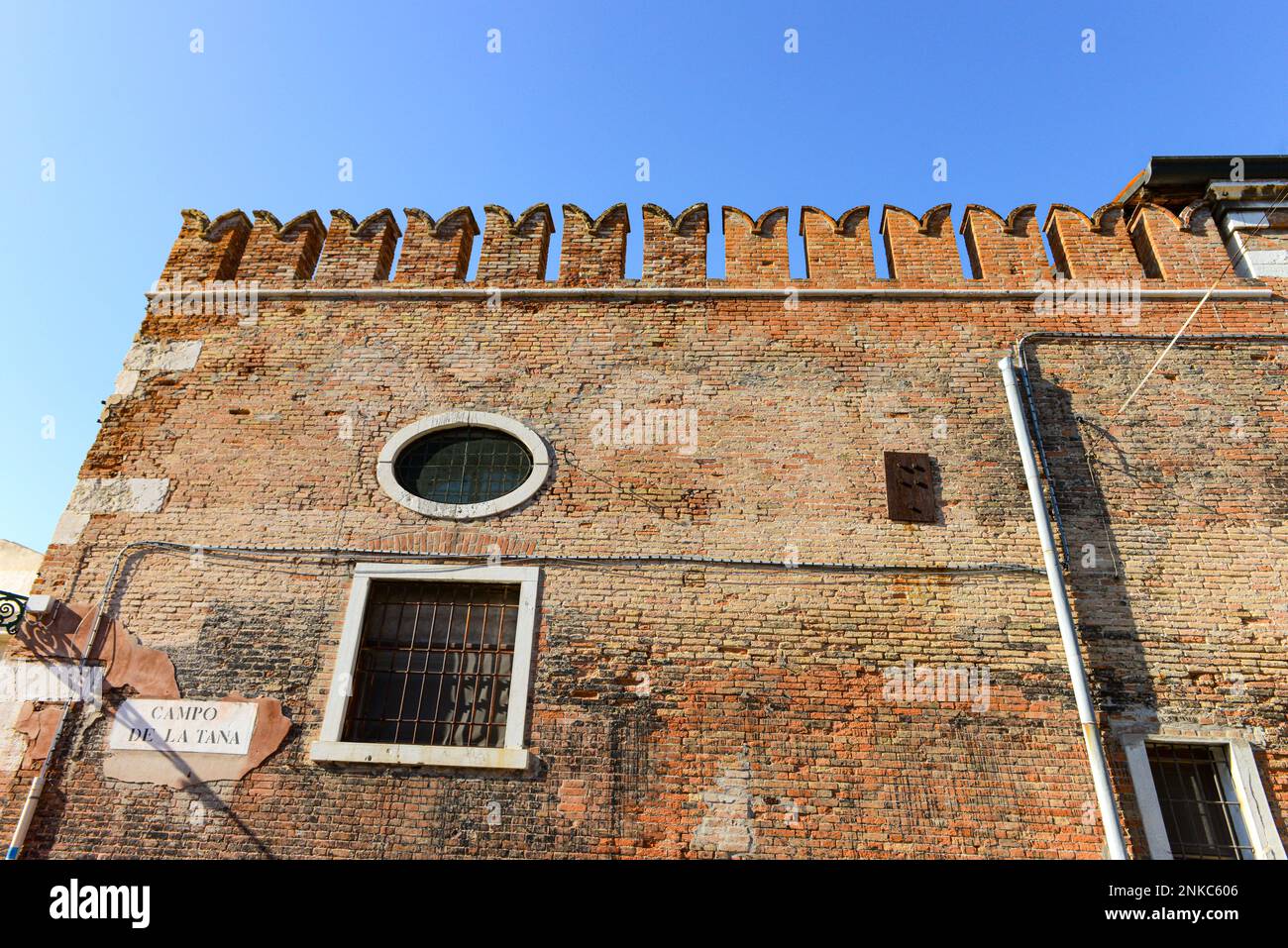 Front view of traditional vintage windows and wall old house in Venice ...