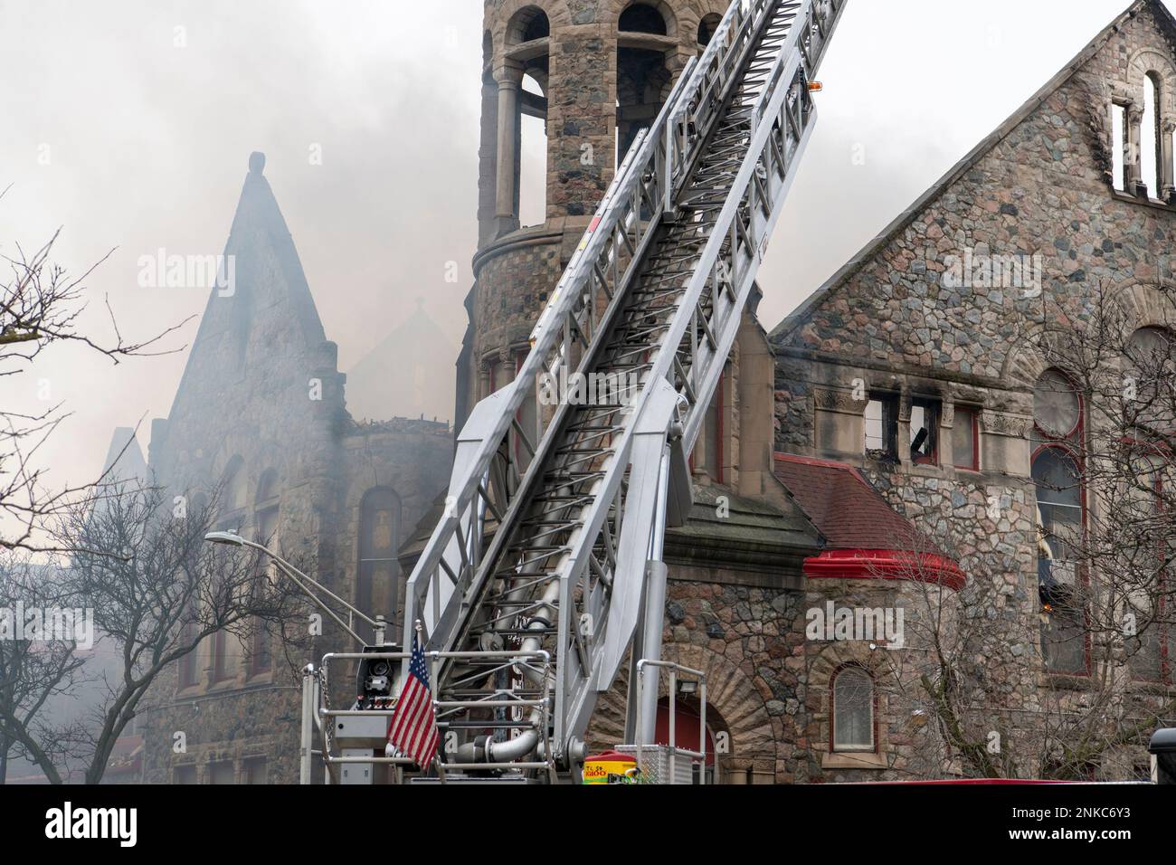Chicago firefighters battle a fire at the Antioch Missionary Baptist ...