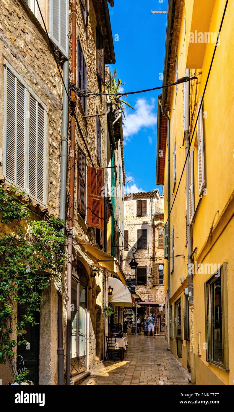 Vence, France - August 6, 2022: Narrow streets and colorful historic ...