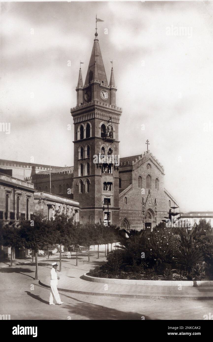 1935 ca , MESSINA , Sicily , ITALY : The Duomo after the recostruction ...