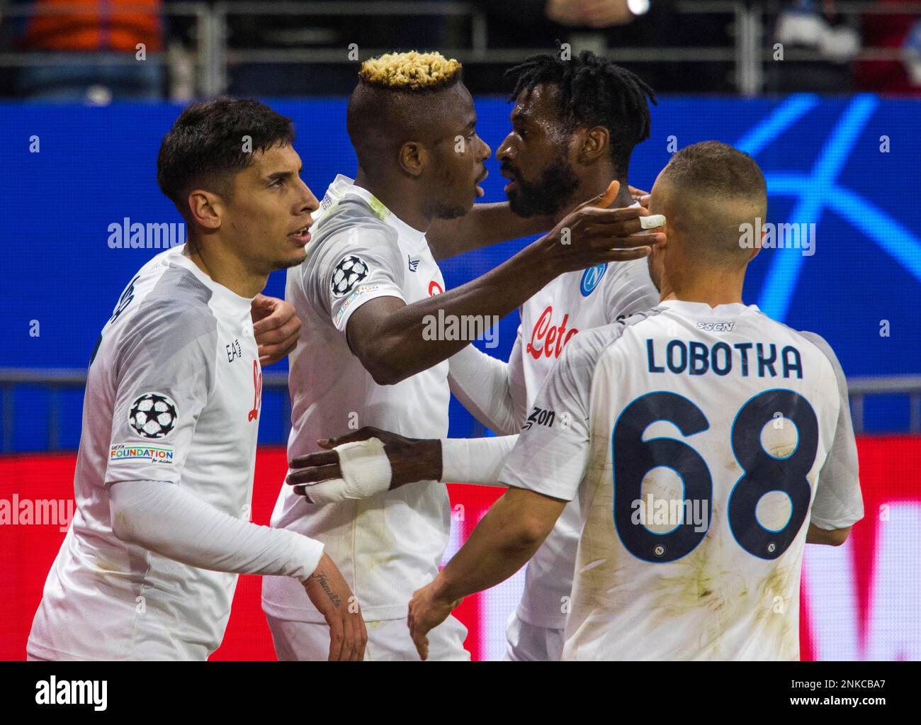 Victor OSIMHEN (SSC Napoli) is cheered by Mathias OLIVERA (left), Andre ...