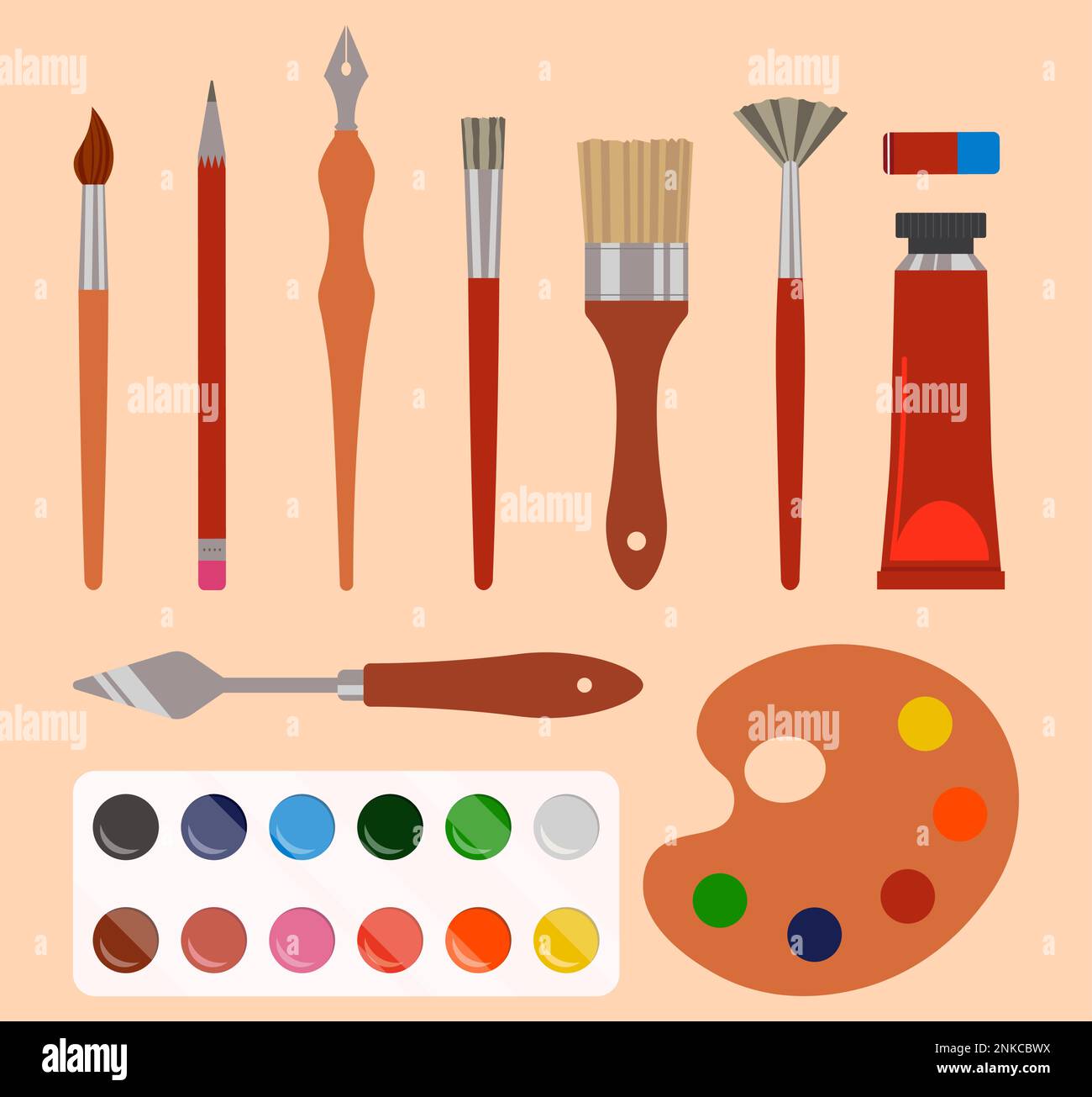 Set Of Artist Painting Tools For Drawing Vector Illustration Flat Style ...