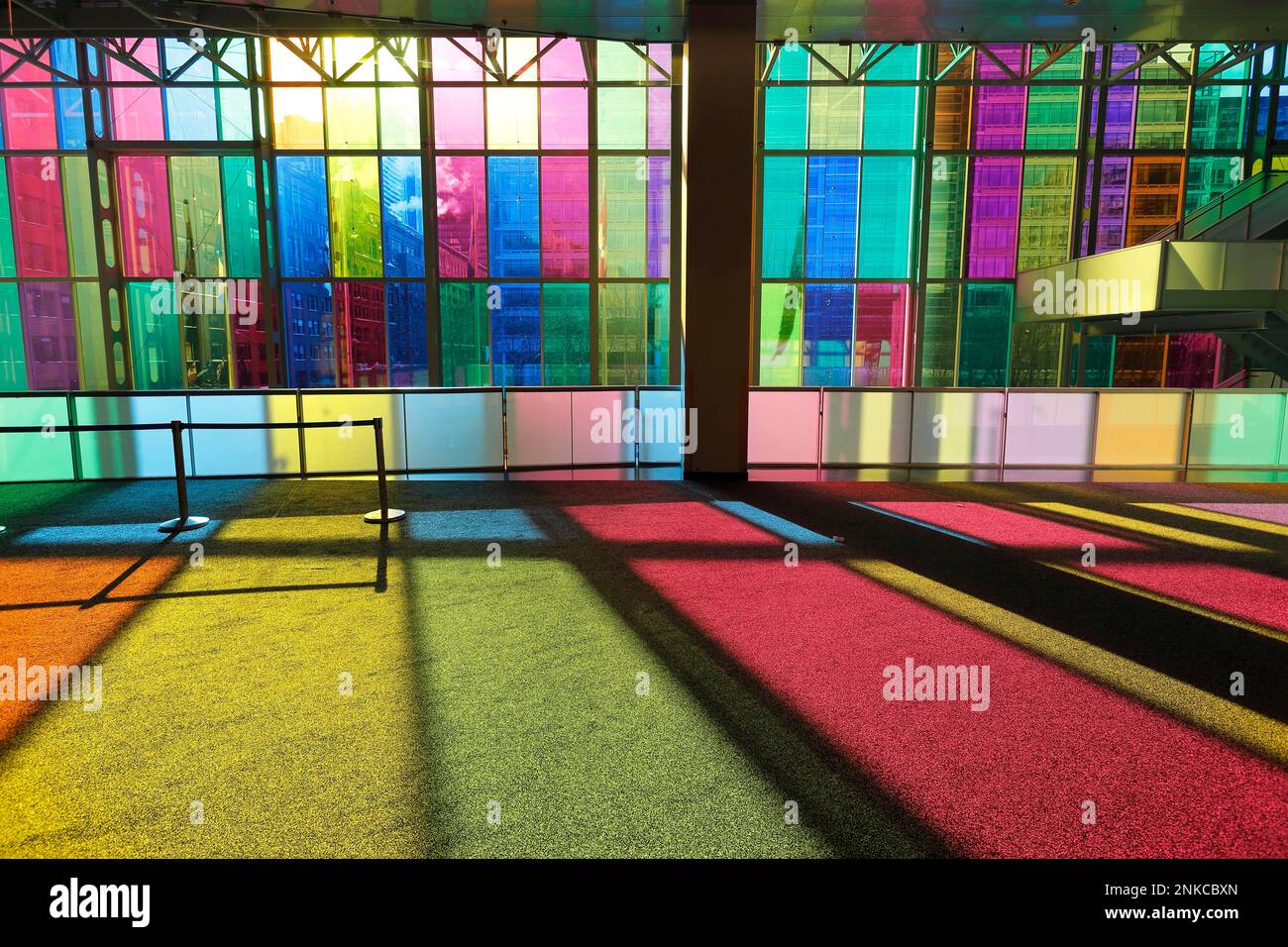 Colorful reflections in the foyer of the Palais des congres de Montreal ...
