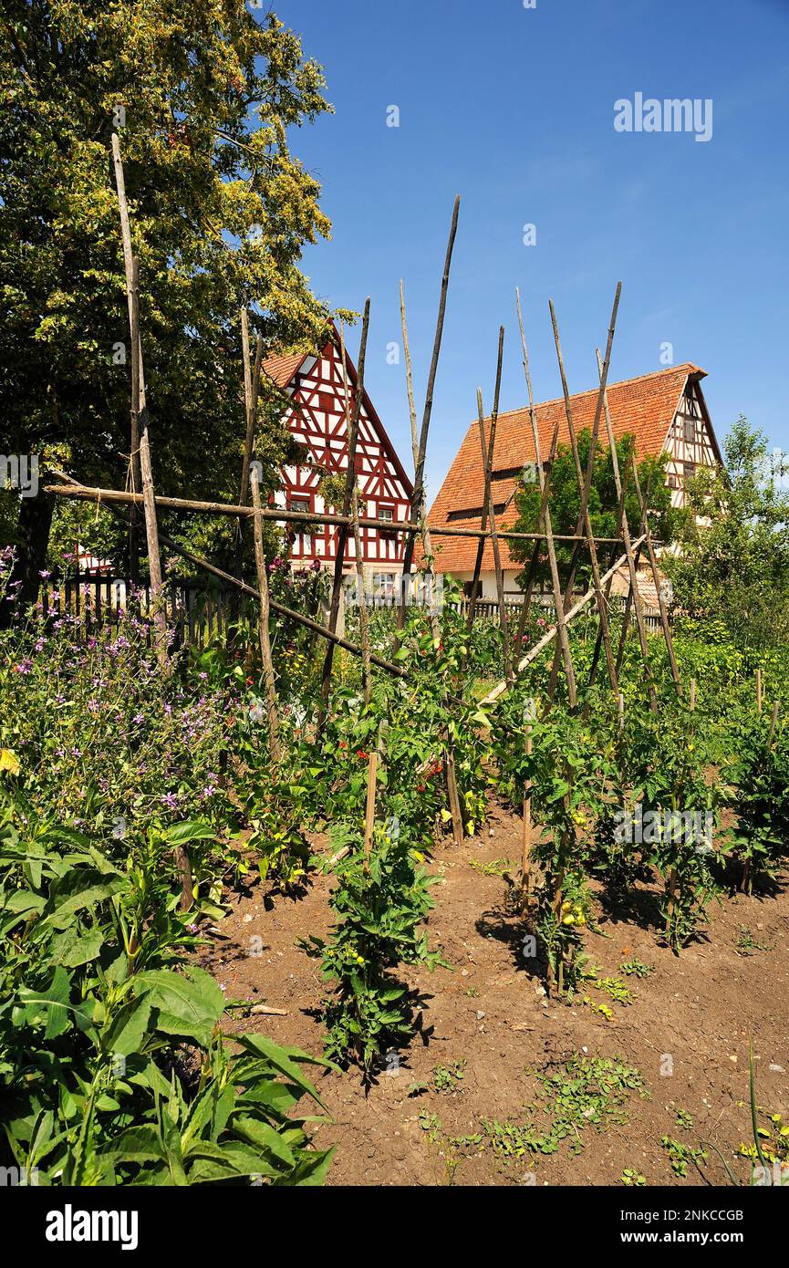 Farm garden behind hop farmhouse, built in 1821, Franconian Open Air ...