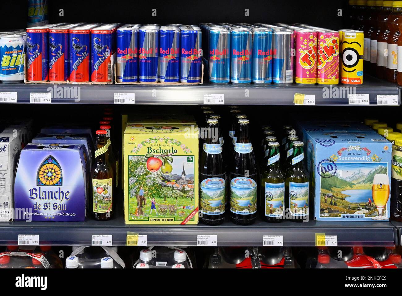 Sales shelf non-alcoholic beverages Stock Photo - Alamy