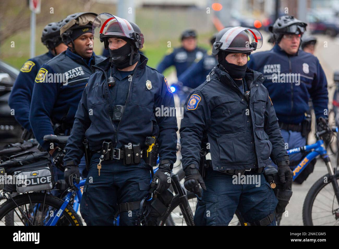 Michigan State Police and Grand Rapids Police officers block an off ...