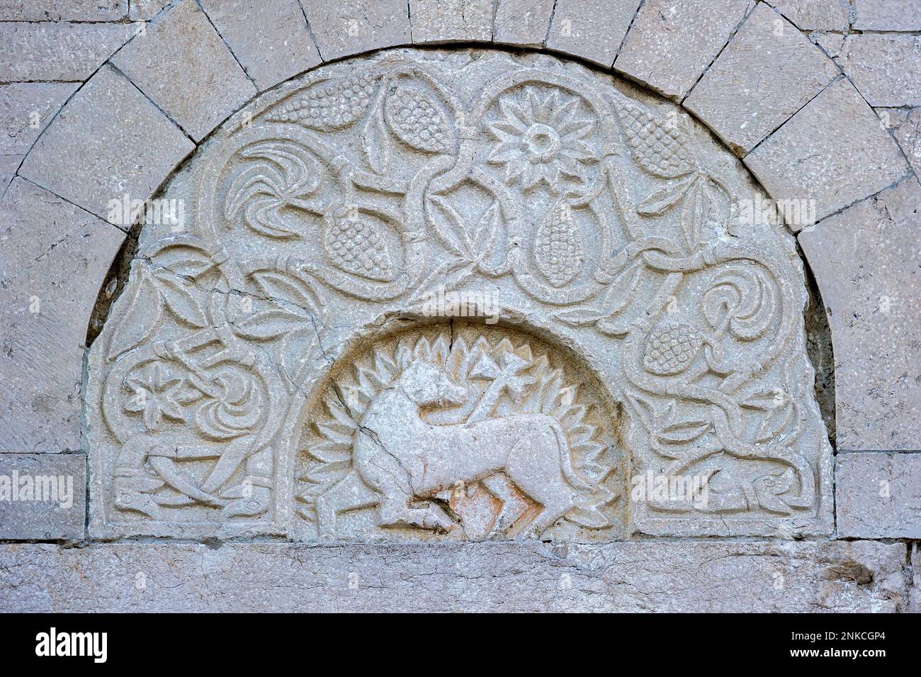 Relief, Lamb of God with tendrils on lunette above portal of the ...