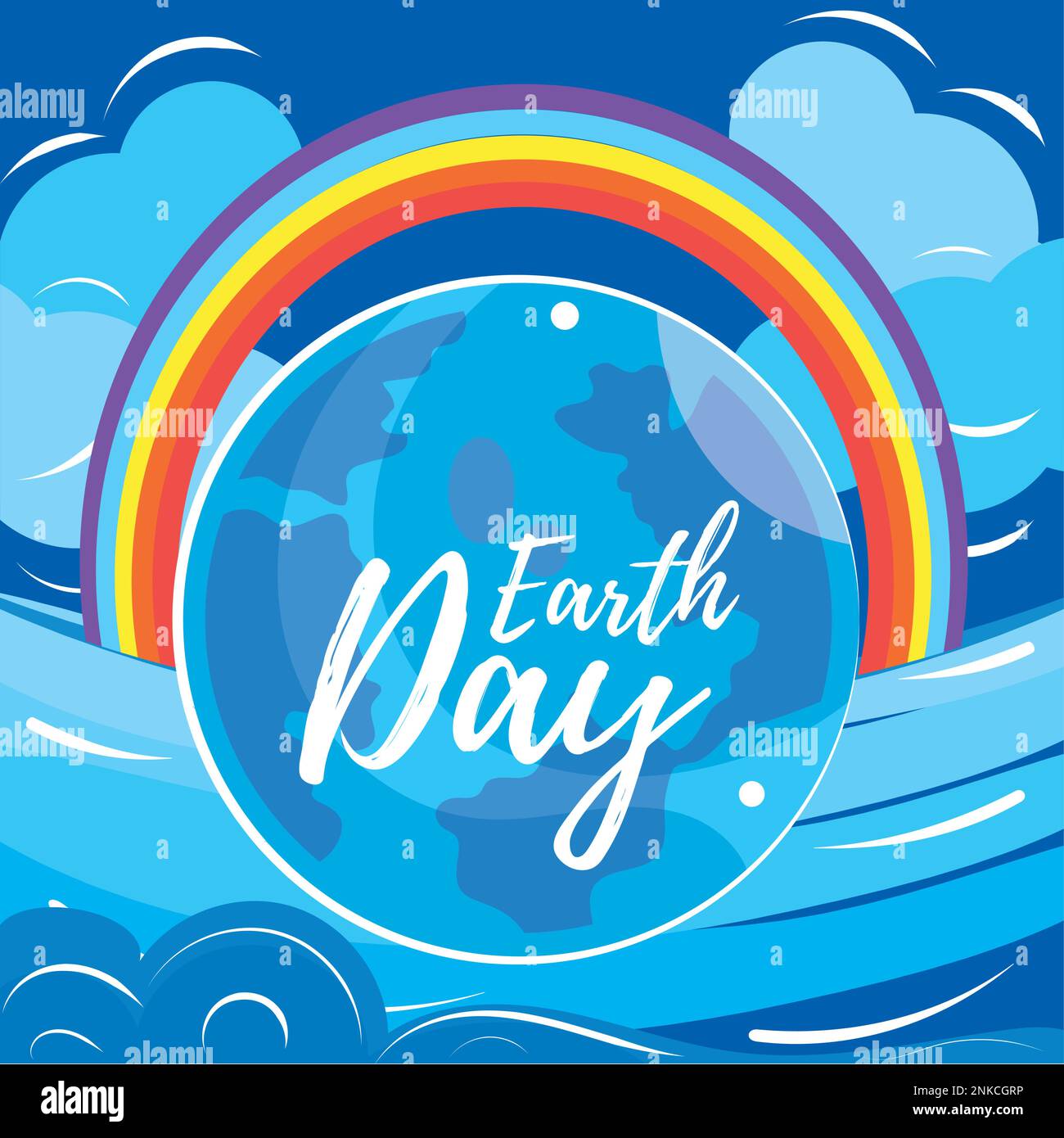Isolated earth globe with clouds and a rainbow Happy earth day Vector ...