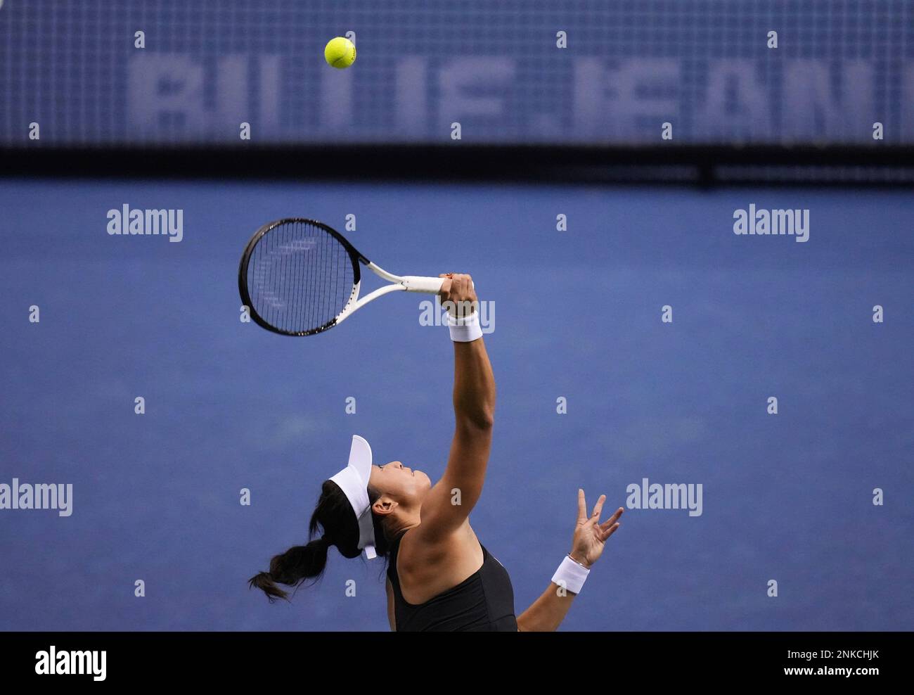 Canada's Carol Zhao serves as she and Gabriela Dabrowski played Latvia ...