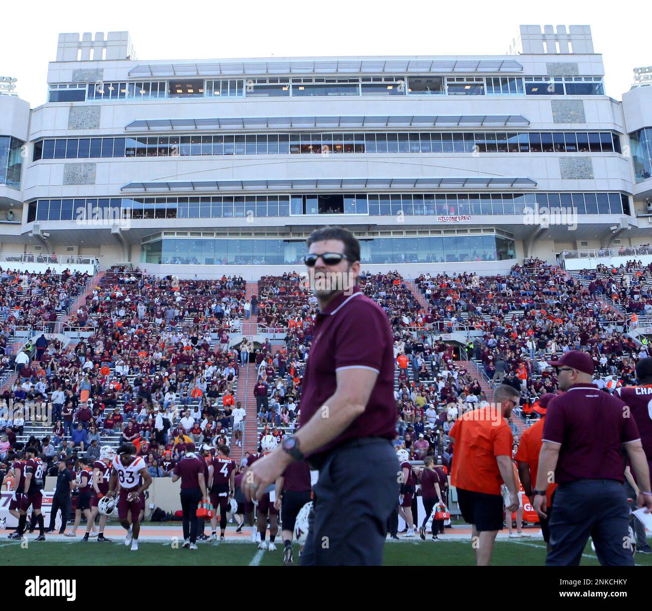 Virginia Tech coach Brent Pry stands on the field during the NCAA ...