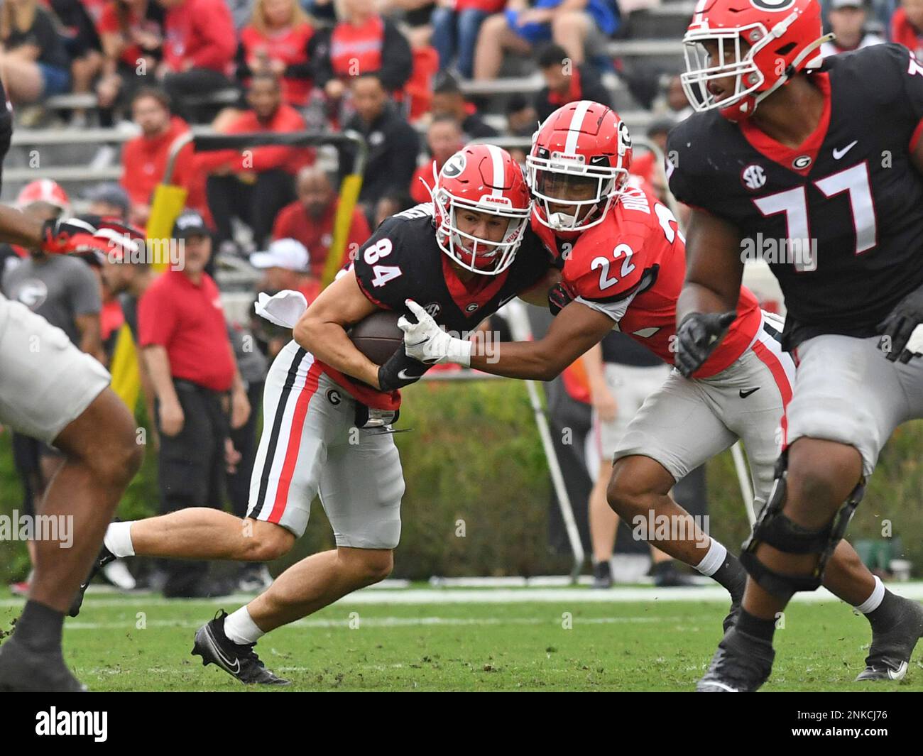ATHENS, GA - APRIL 16: Georgia Bulldogs Wide Receiver Ladd McConkey (84) rushes the ball as ...