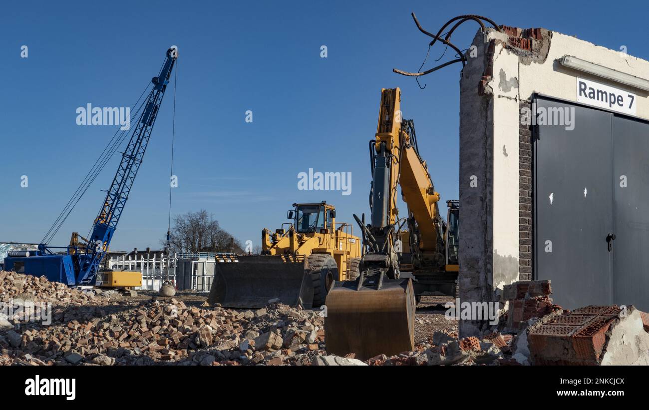 Demolition work with heavy construction machinery, Germany Stock Photo ...