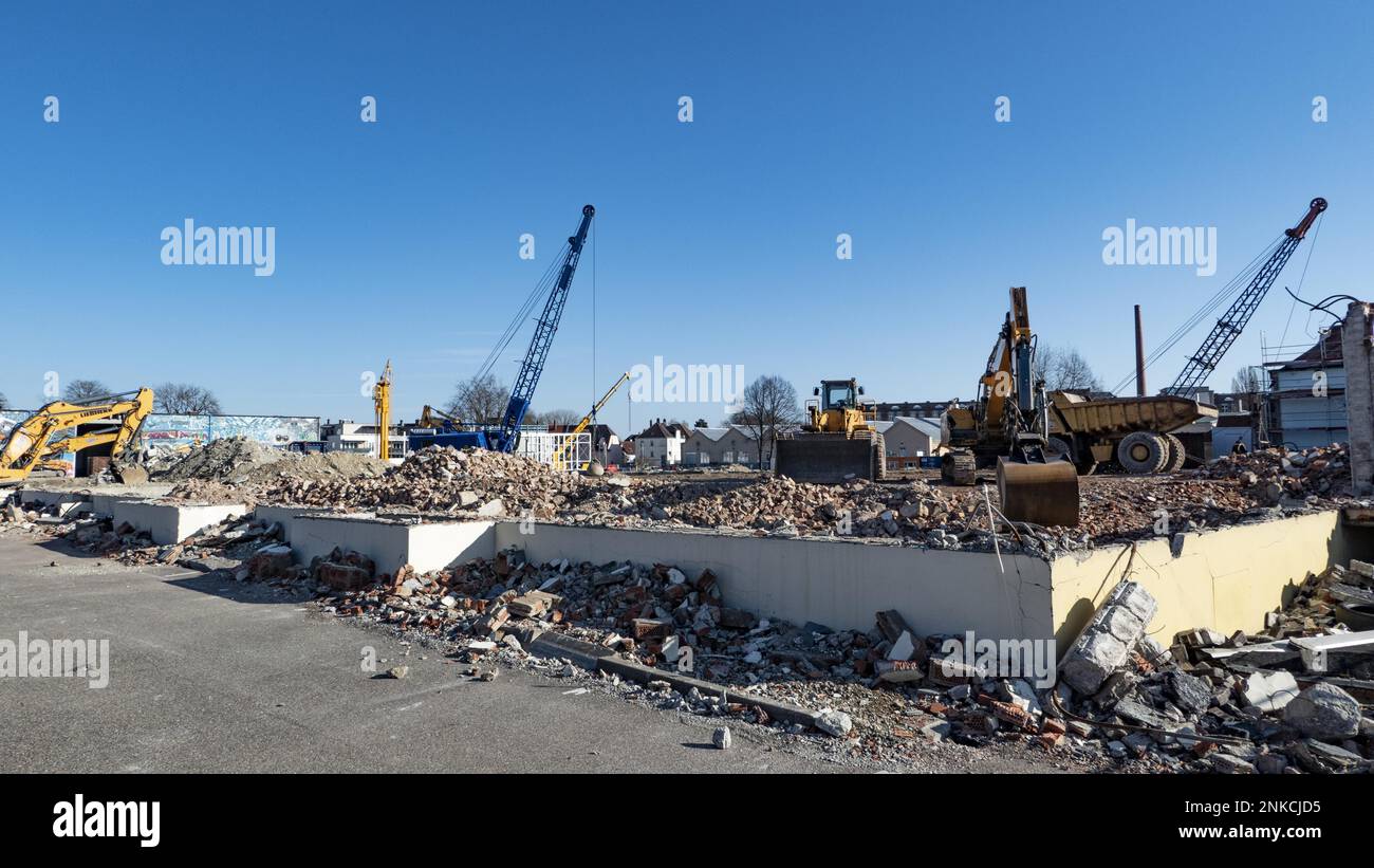 Demolition work with heavy construction machinery, Germany Stock Photo ...
