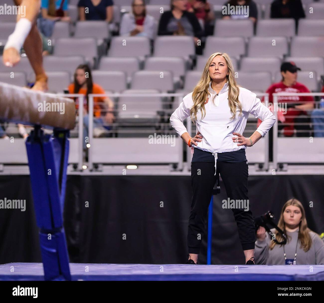 April 16, 2022: Oklahoma head coach KJ Kindler watches her team warm up ...