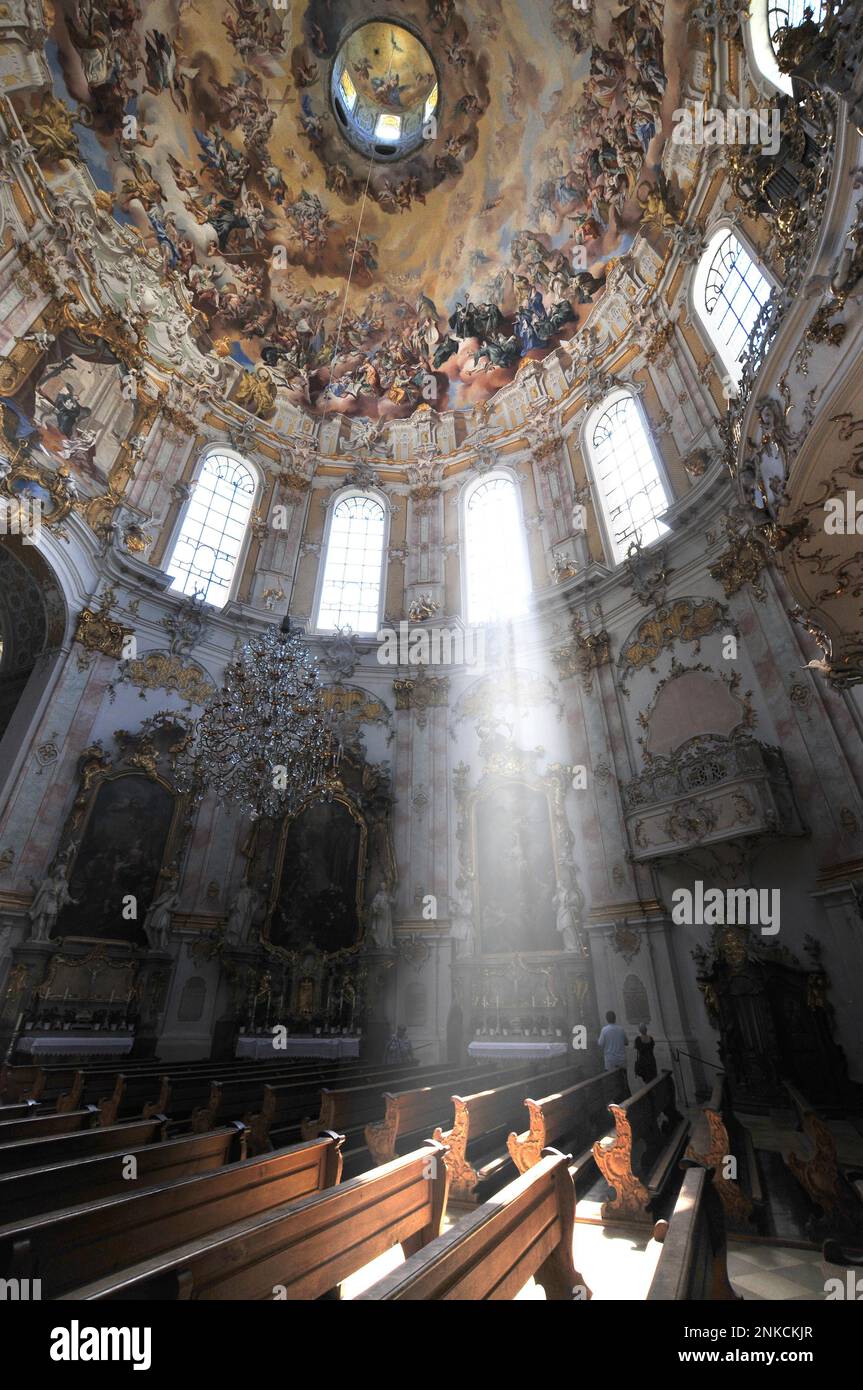 The dome in the abbey church of the Benedictine monastery of Ettal ...