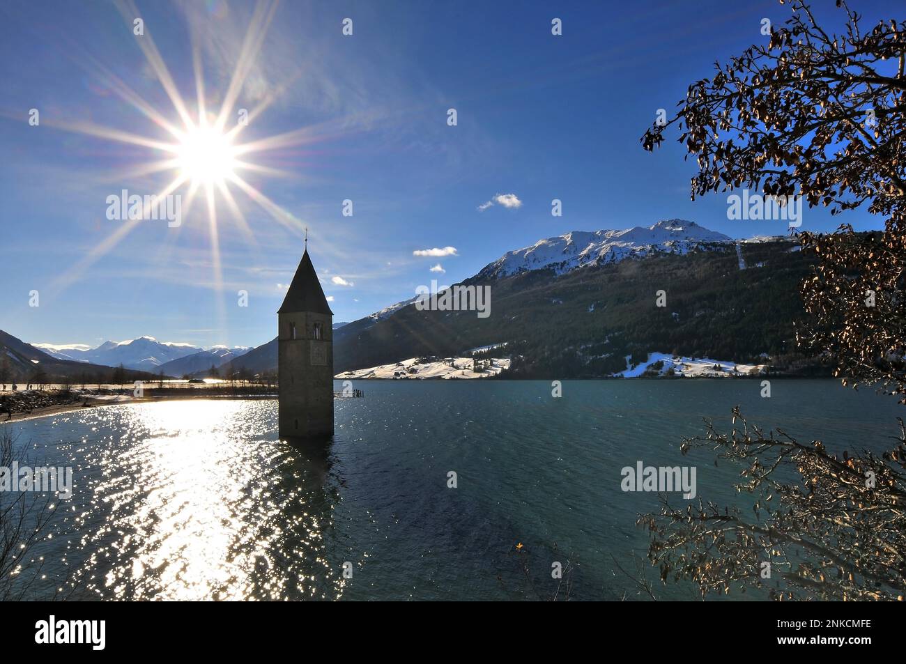 Church tower of the former parish church of Saint Katahrina of Graun in ...