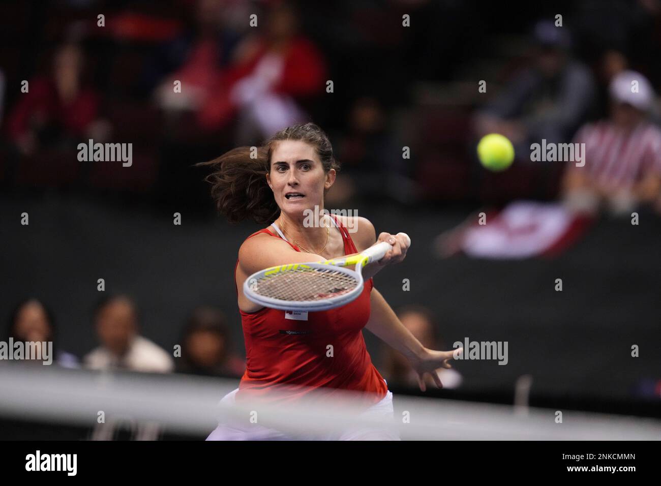 Canada's Rebecca Marino returns to Latvia's Daniela Vismane during a ...