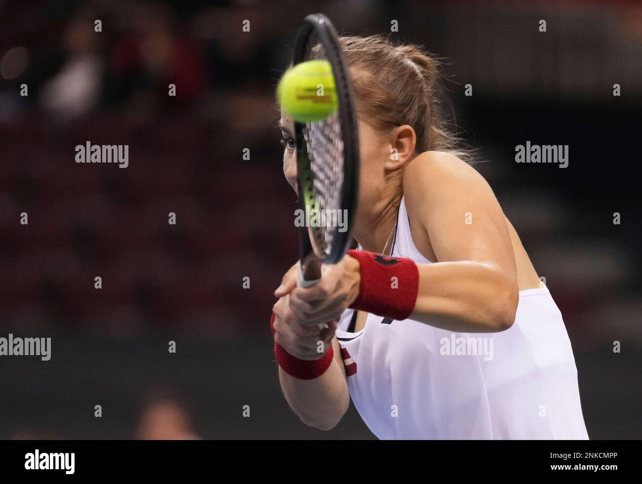 Latvia's Daniela Vismane returns to Canada's Rebecca Marino during a ...