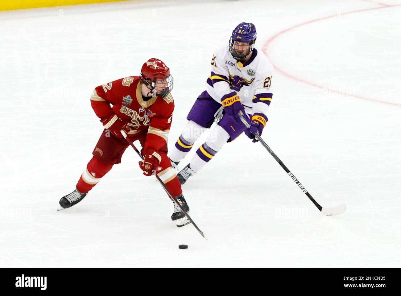 BOSTON, MA - APRIL 09: Denver Pioneers defenseman Sean Behrens (2 ...