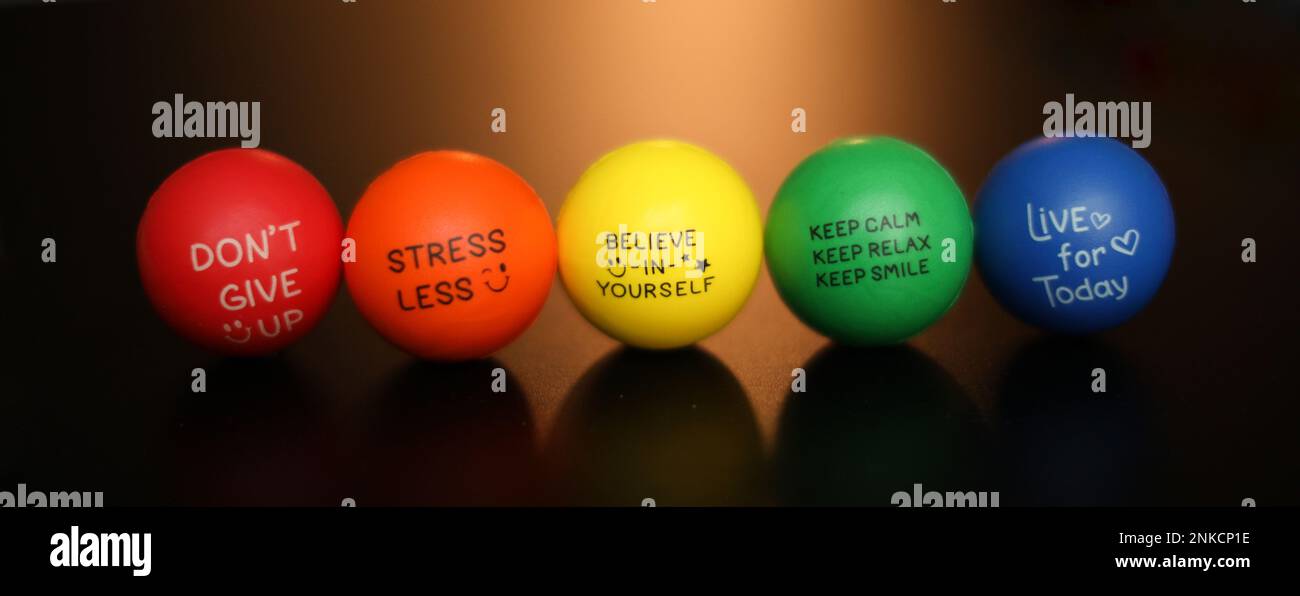 Stress Ball showing daily motivational messages stress less Stock Photo ...