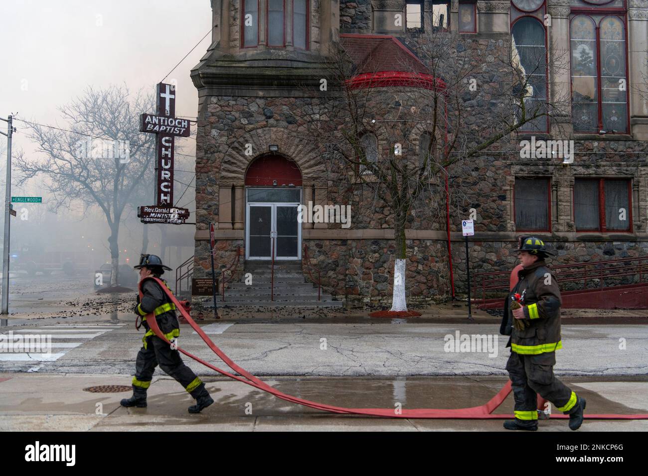 Chicago firefighters battle a fire at the Antioch Missionary Baptist ...