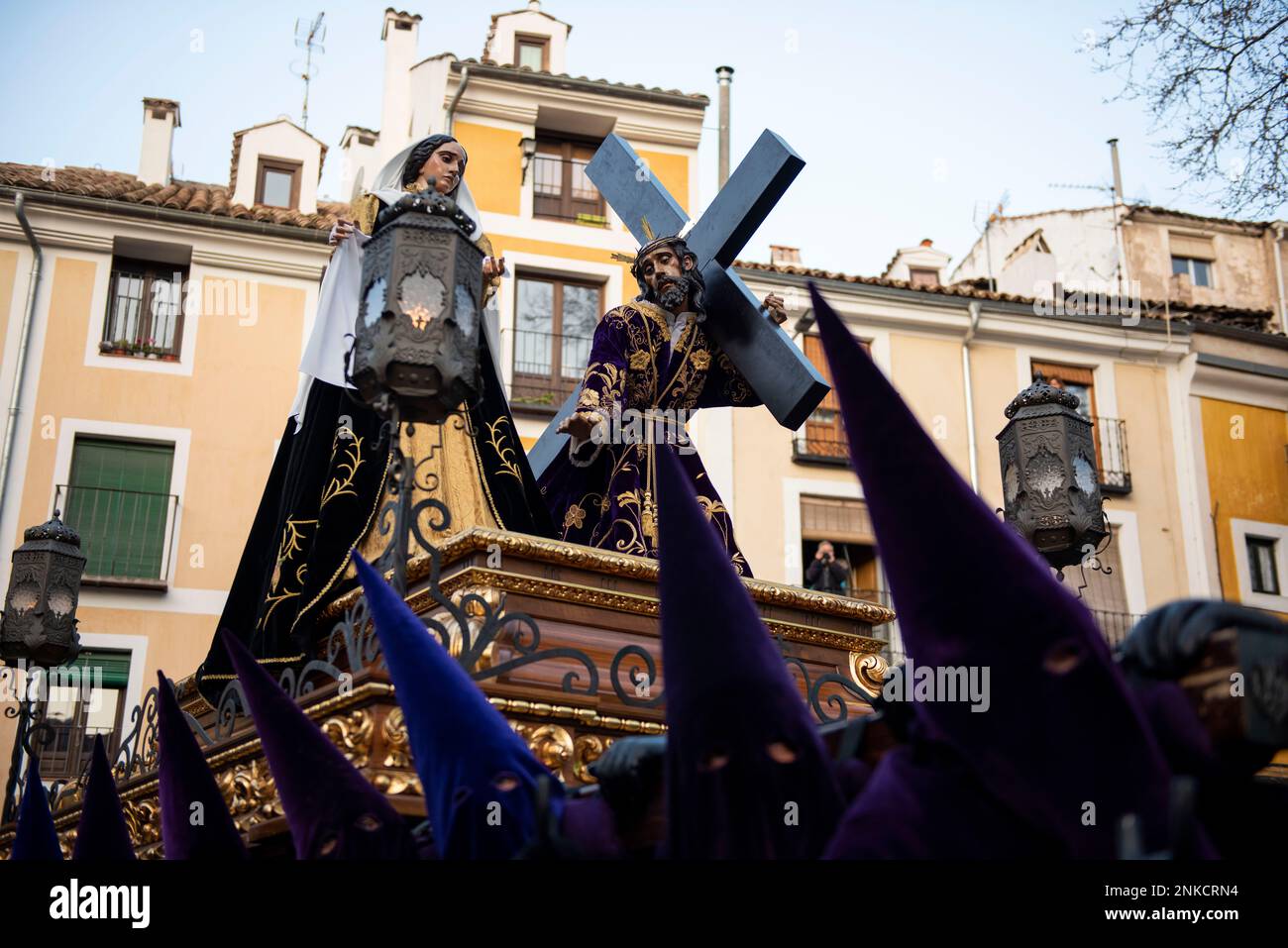 Nazarenes participate in the procession of 'Las Turbas' with the image ...