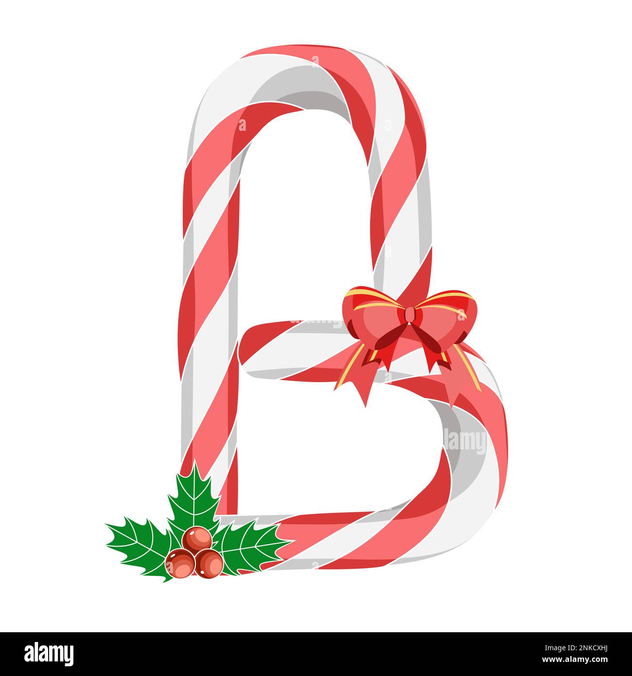 Letter B in Christmas candy canes with decorations vector illustration ...