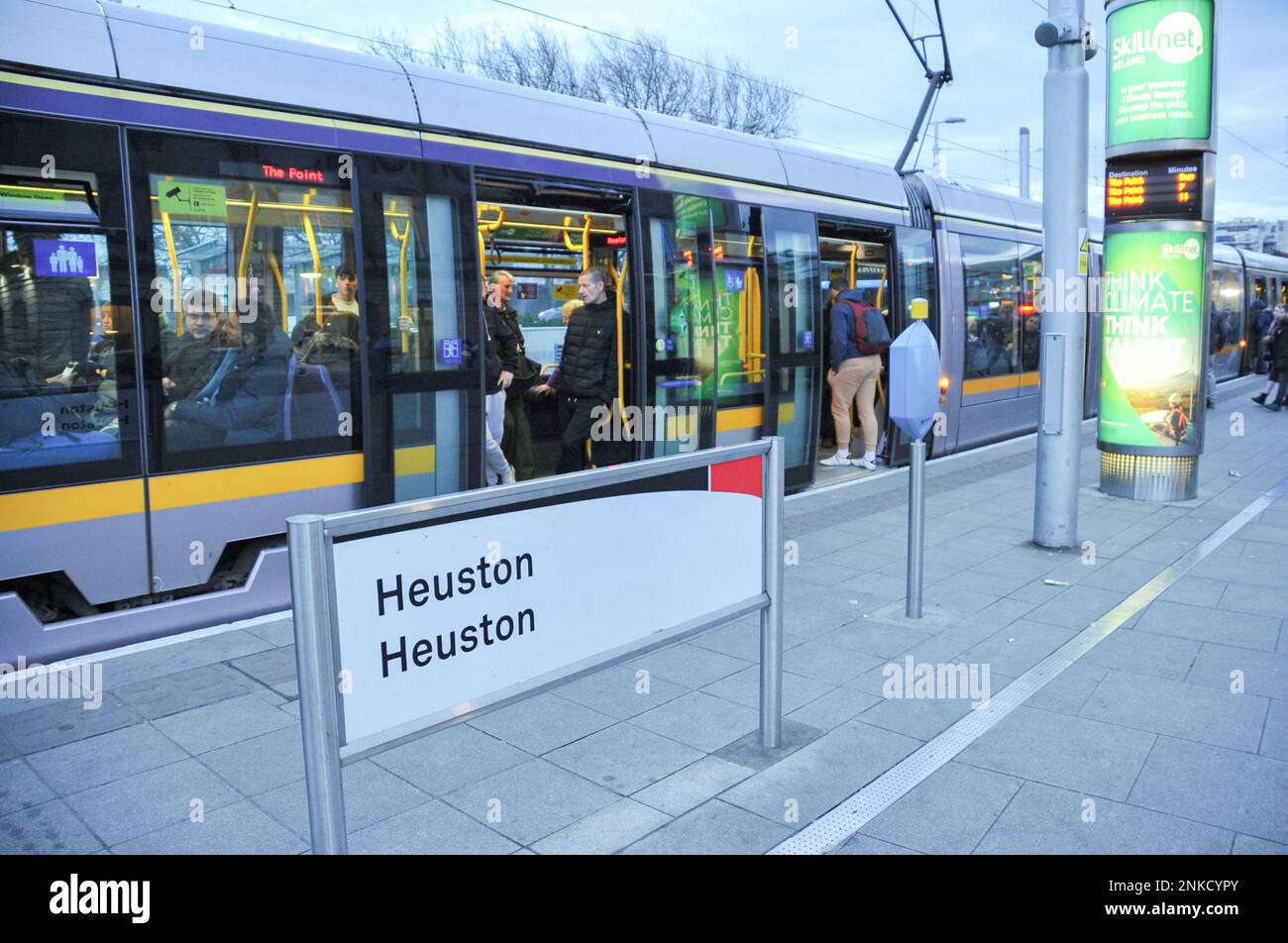 Luas tram at platform outside Heuston station, Dublin, Ireland Stock ...