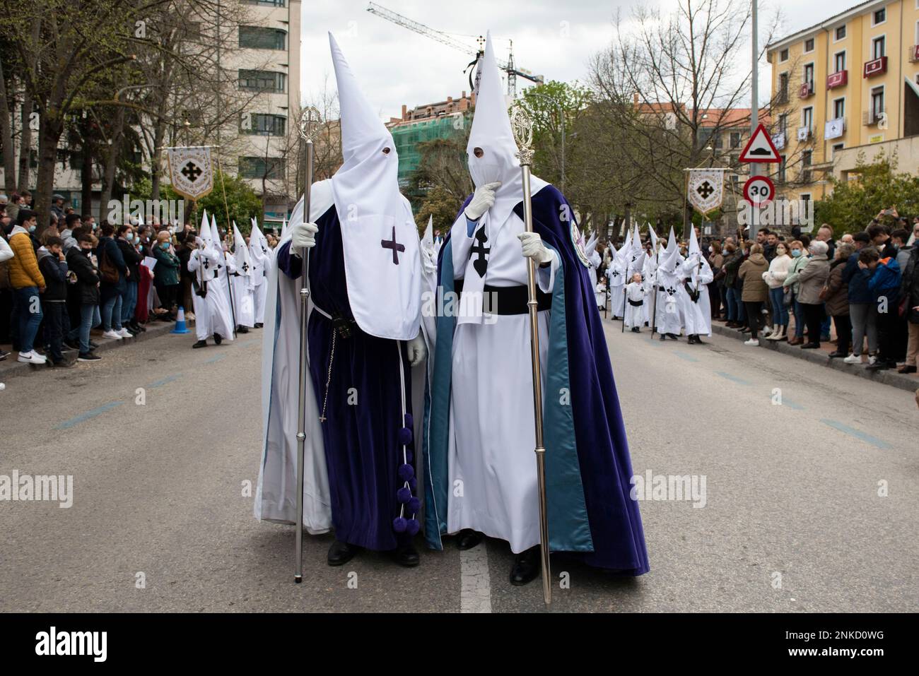 Two Nazarenes during the procession of Silence on Holy Wednesday, April ...