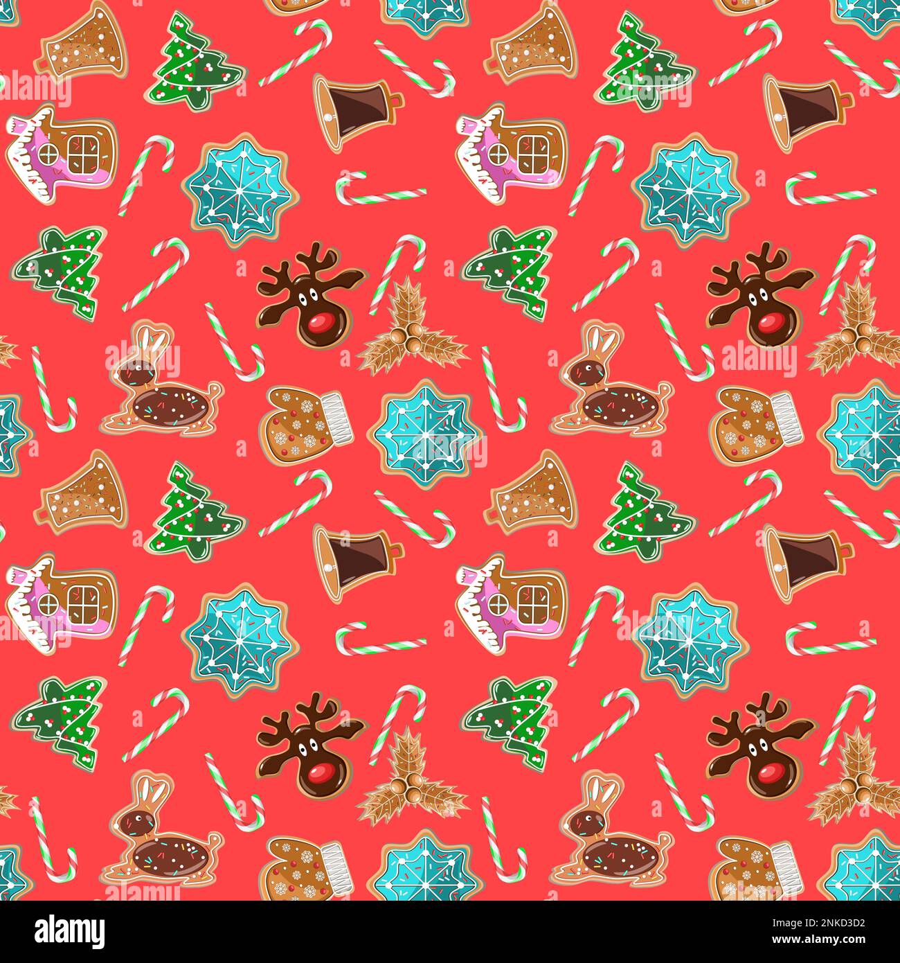 Seamless holiday pattern with gingerbread cookies and Christmas candy ...