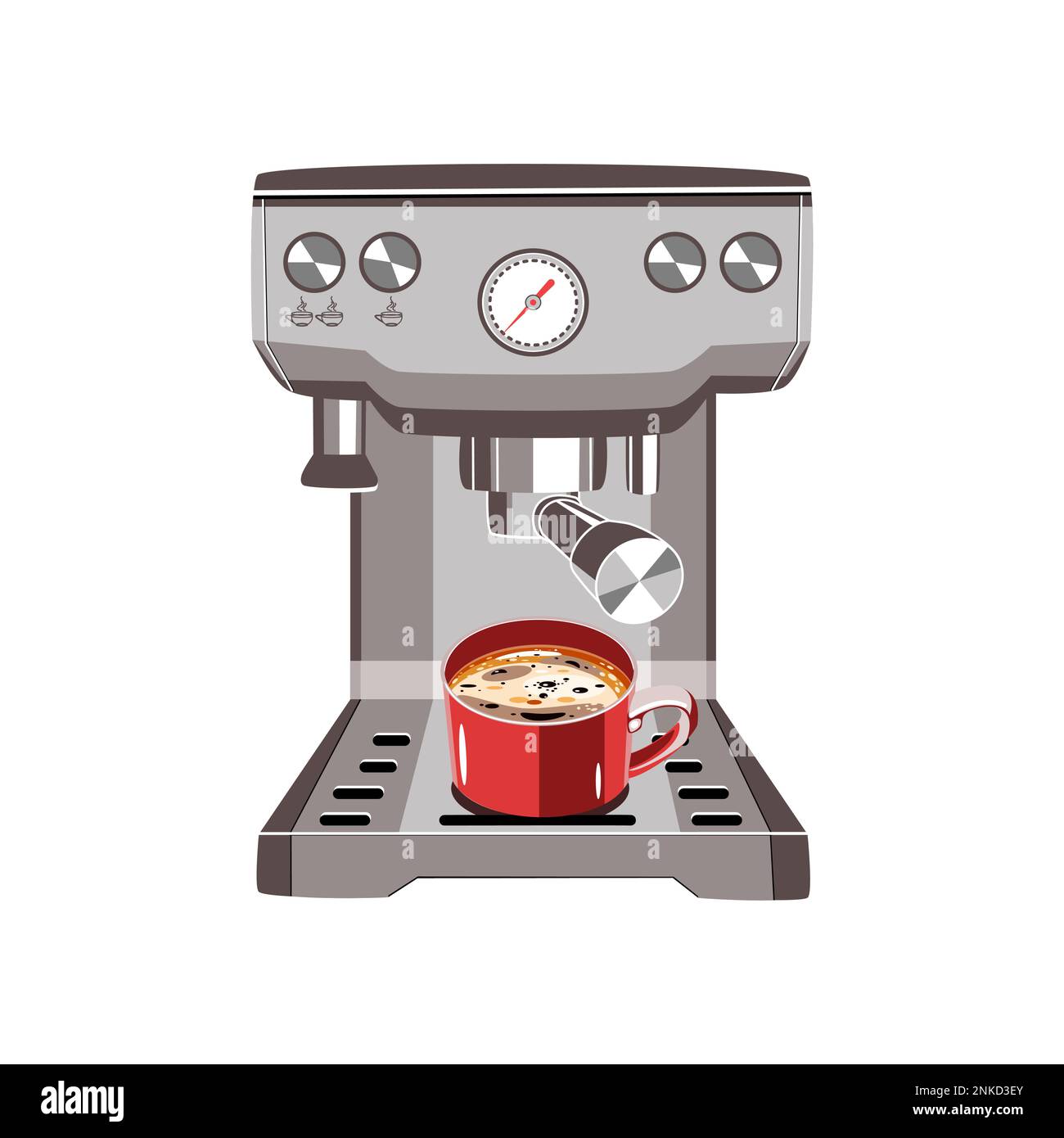 coffee maker machine with a cup of a cappuccino in flat technique ...