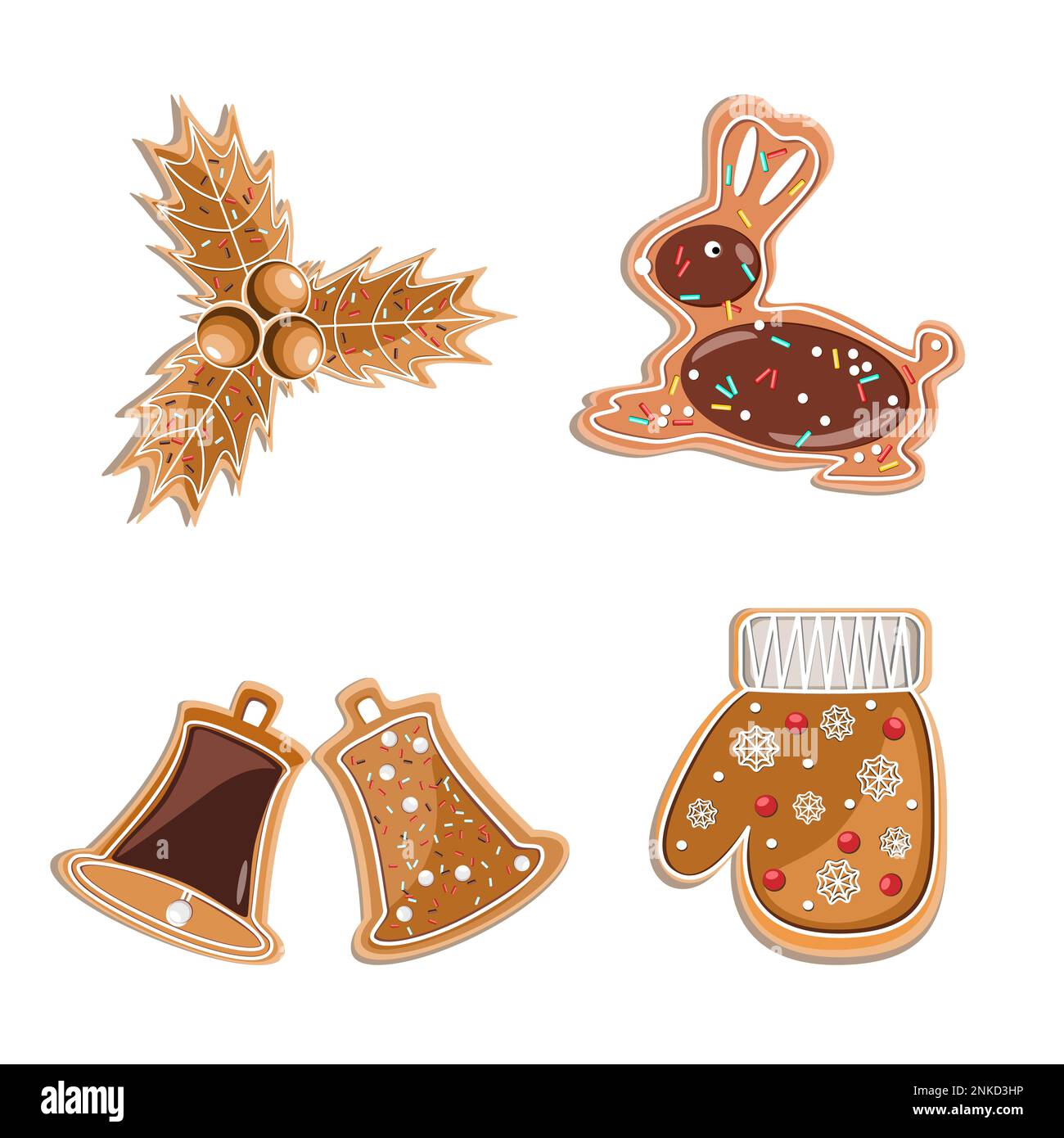 Set of holiday gingerbread cookies with icing and sprinkles vector ...