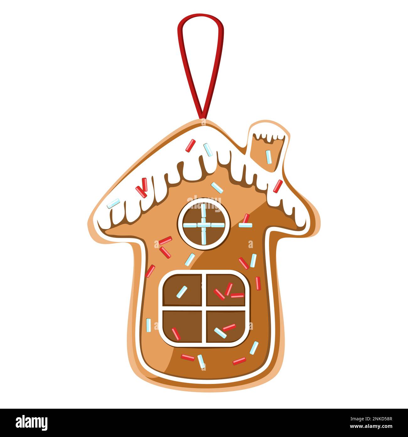 Gingerbread house cookie with icing and sprinkles vector illustration ...