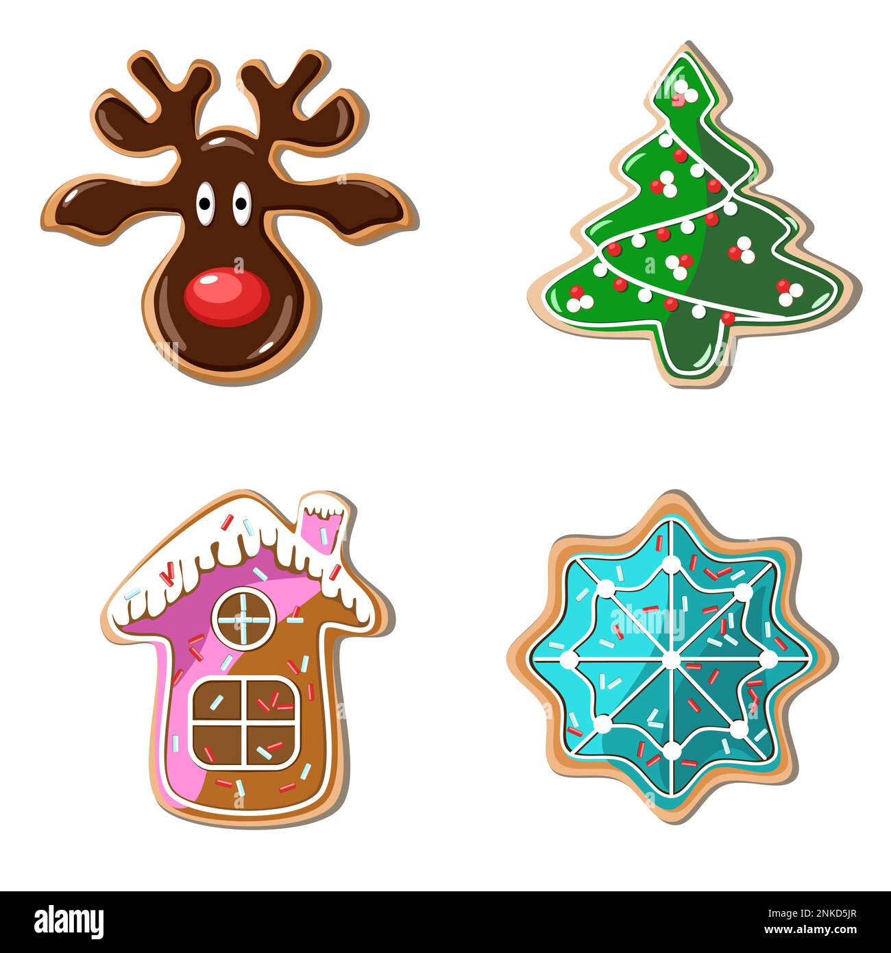 Set of holiday gingerbread with icing and sprinkles vector illustration ...