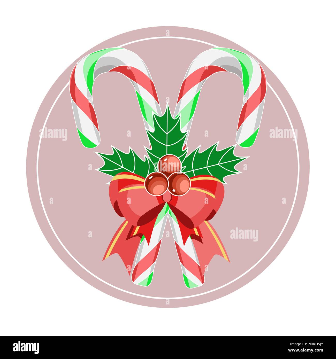 Christmas Decoration With Candy Canes Holly Berries And Bow Vector